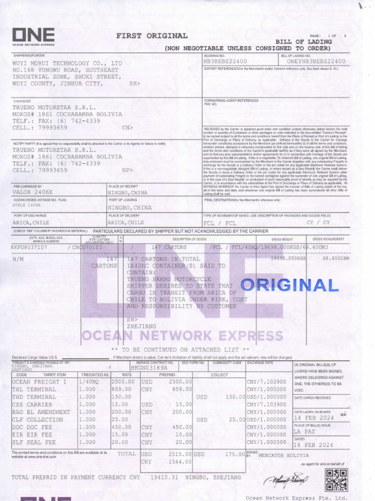 BL One Ocean Network Express | PDF