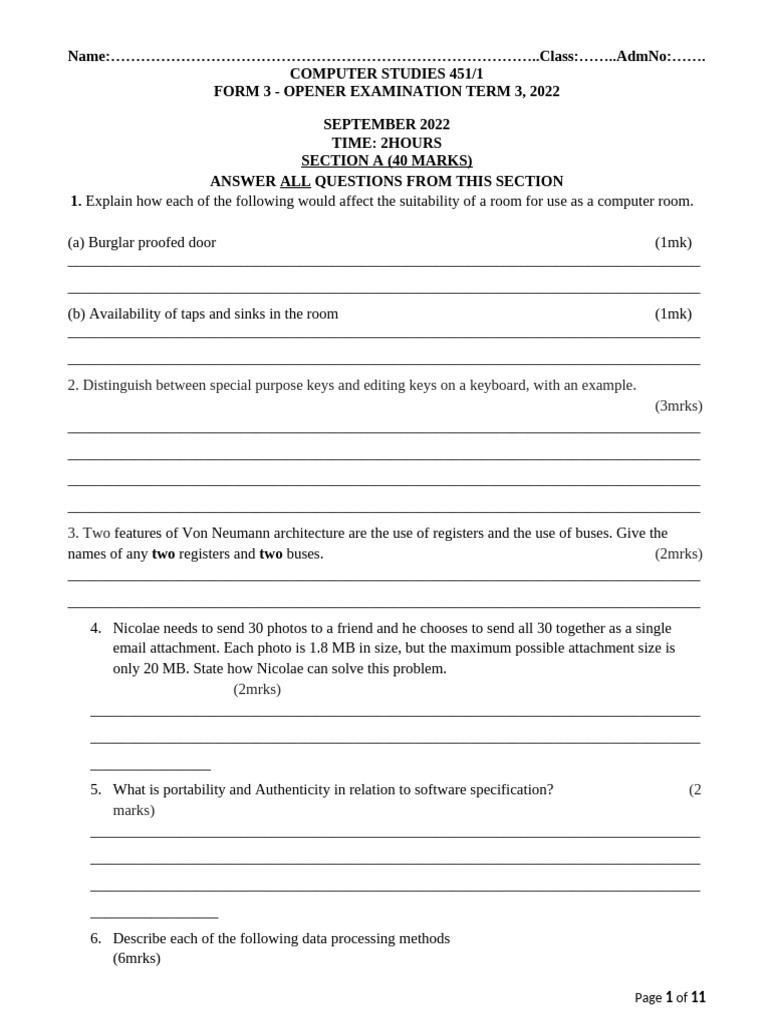 12 Computer Studies F3 2022 QS | PDF