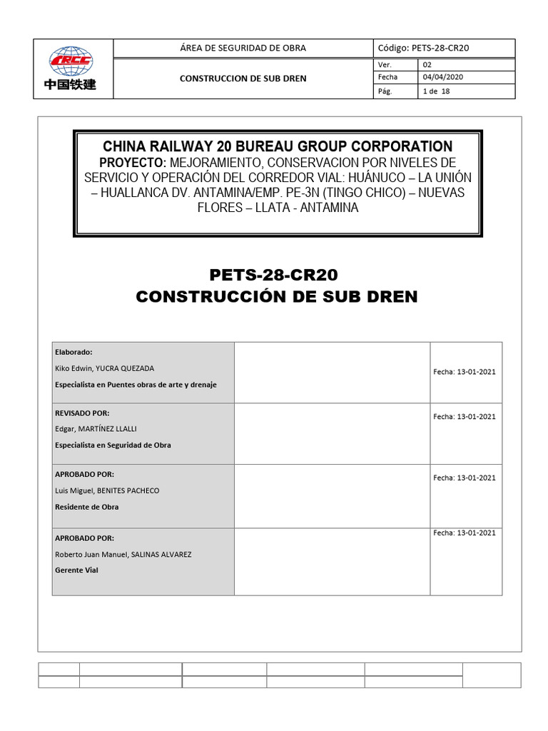PETS-28-CR20 - Construccion de Sub Dren | PDF