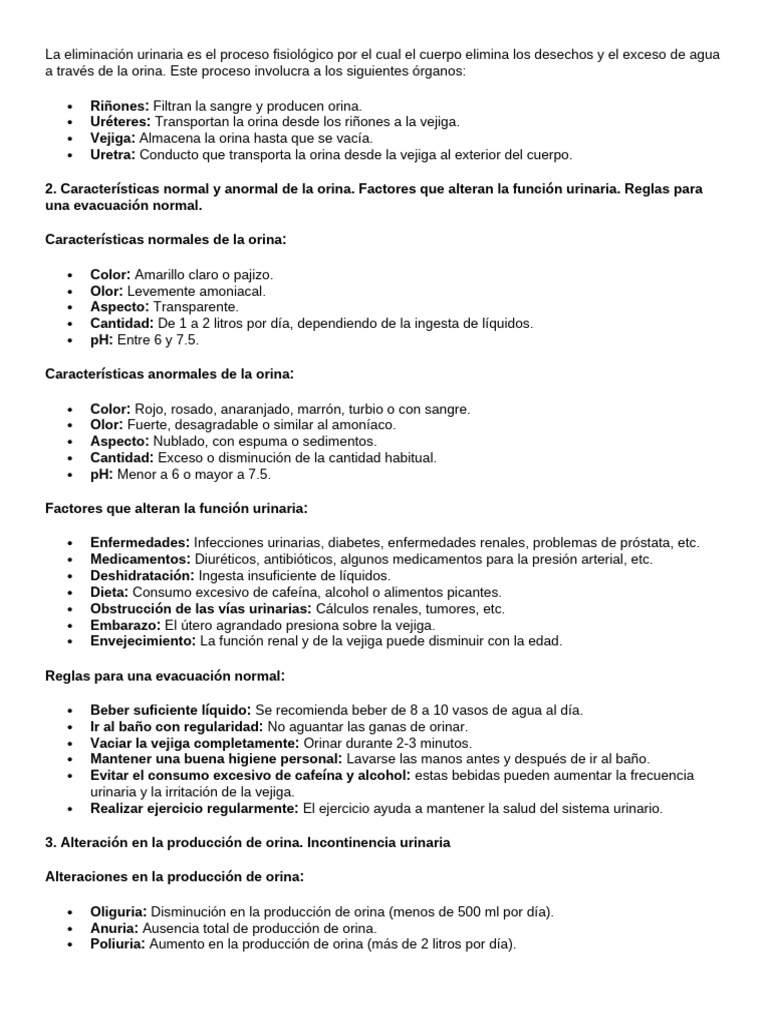 La Eliminación Urinaria Es El Proceso Fisiológico Por El Cual El Cuerpo ...
