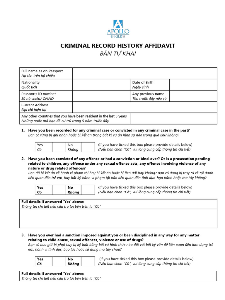 Criminal Record Affidavit | PDF