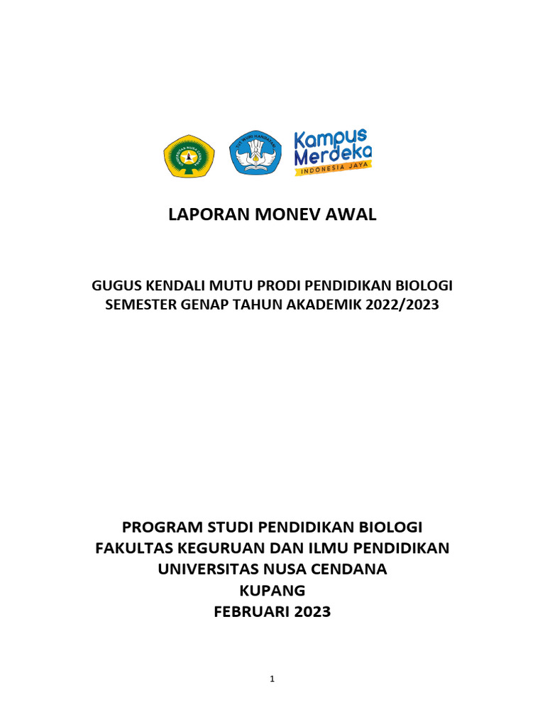 Laporan Monev Awal Pelaksanaan Perkuliahan Semester Genap 2023 | PDF
