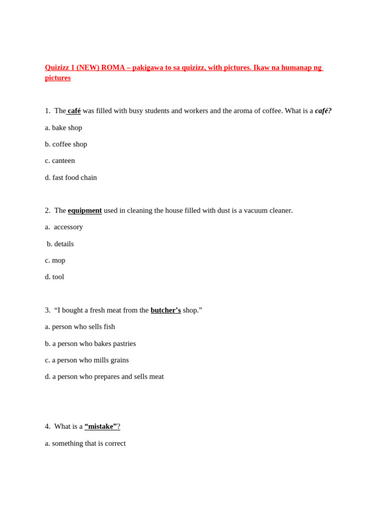 Quizizz Vocabulary Questions with Pictures | PDF | Language Arts ...
