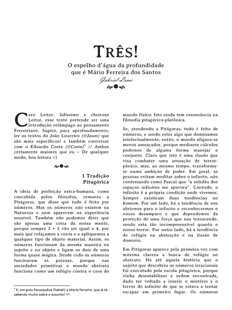 Gabriel Leme: O Espelho D'água Da Profundidade Que É Mário Ferreira Dos Santos | PDF