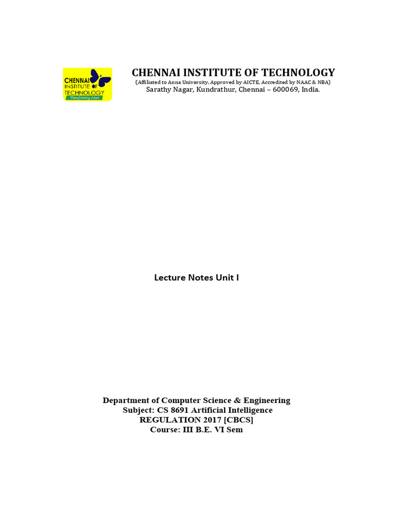 Unit I Artificial Intelligence Lecture Notes Ver3 | PDF Unit I Artificial Intelligence Lecture Notes Ver3 | PDF