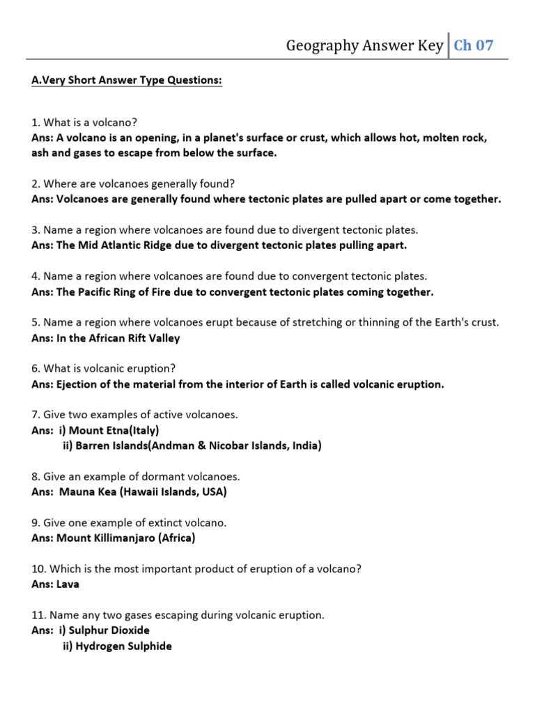 Answer Key IX 07 Volcanoes | PDF