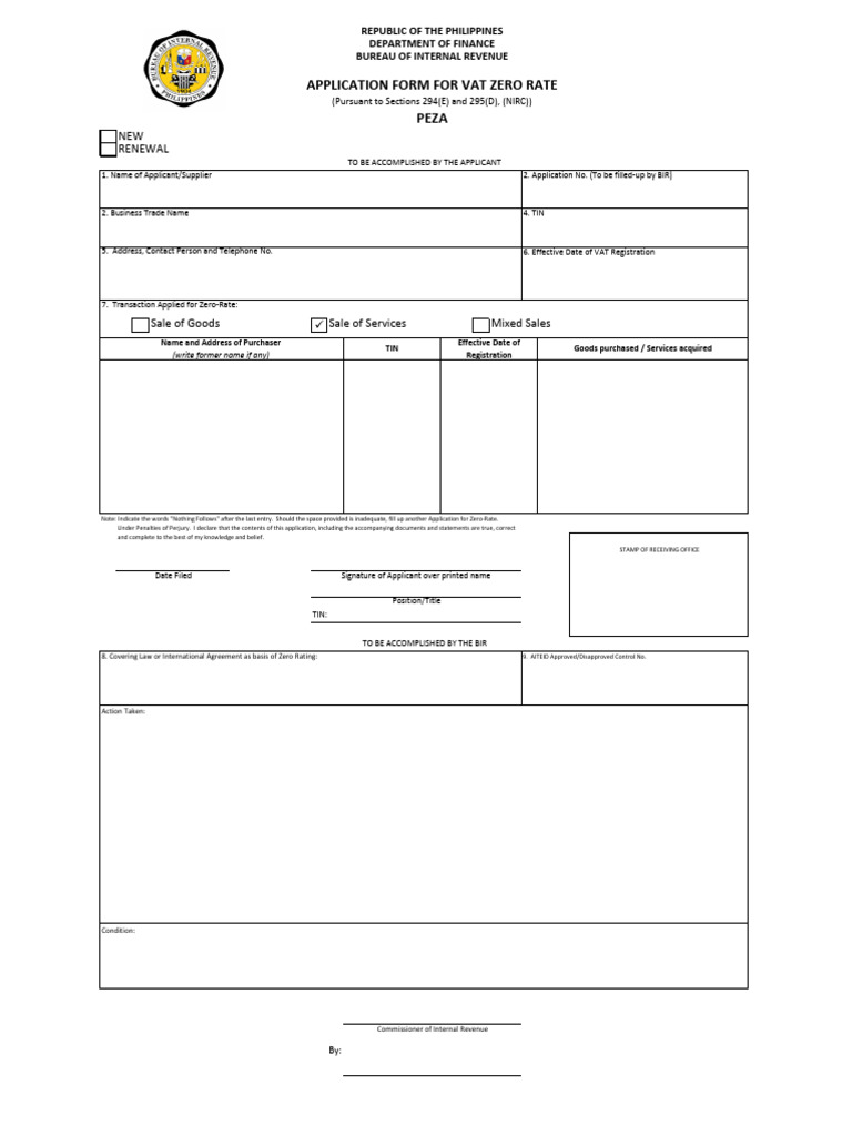 Annex B Vat Zero Rating Application Forms Per Ipa For Mictsi Pdf