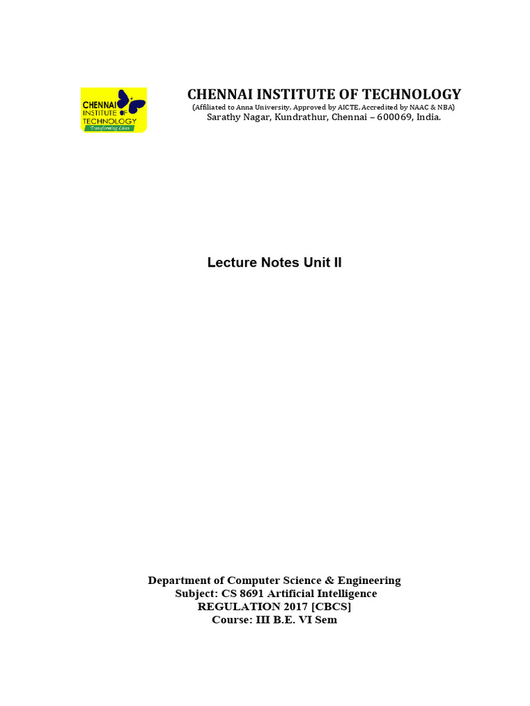 Unit II Artificial Intelligence Lecture Notes | PDF