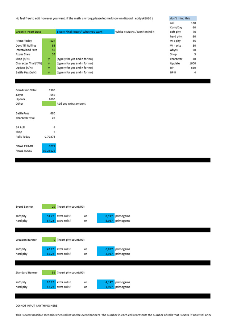 Copia de Genshin Roll Calculator .XLSX - Sheet1 | PDF