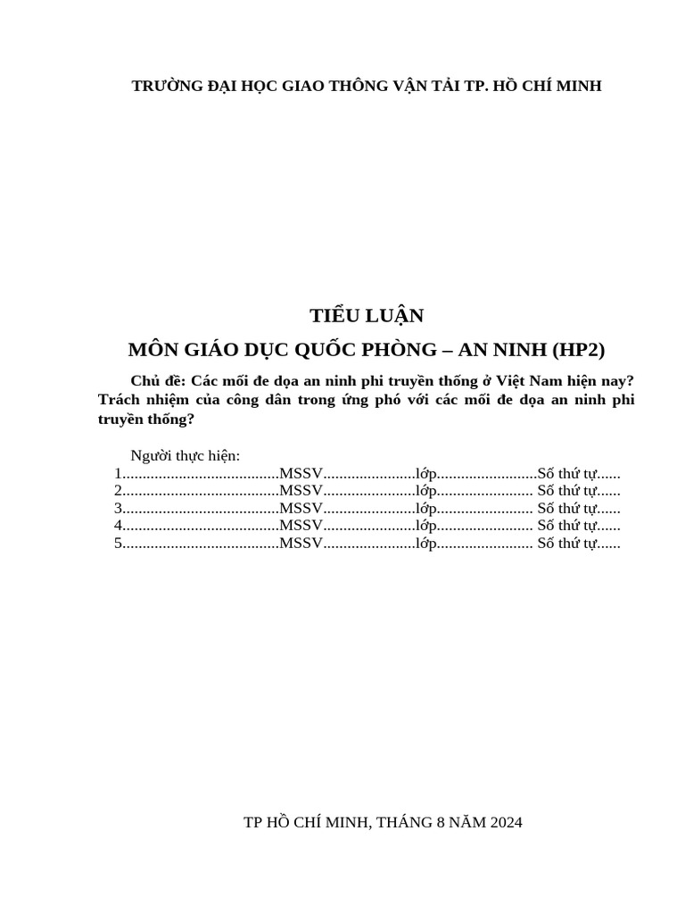Hướng dẫn tiểu luận Giữa - HP2 | PDF