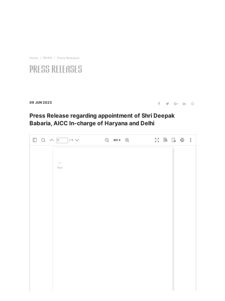 Press Release Regarding Appointment of Shri Deepak Babaria, AICC In ...