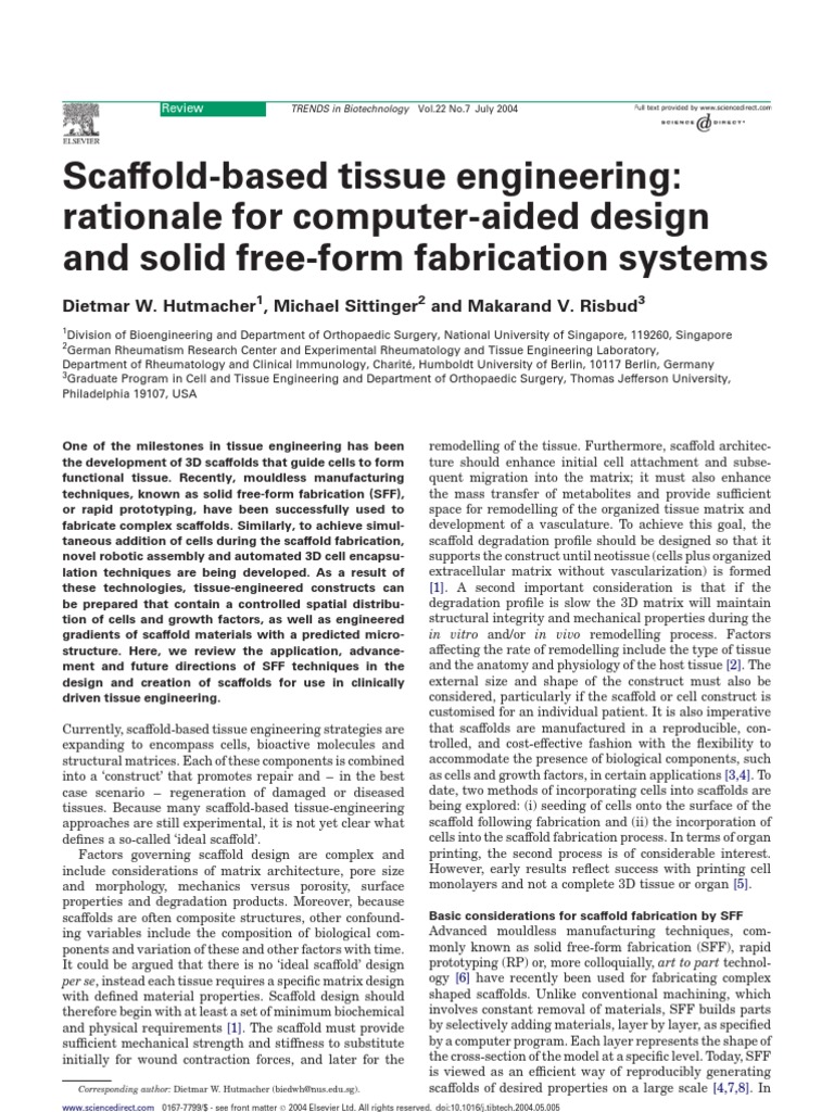 Scaffold-Based Tissue Engineering: Rationale For Computer-Aided Design and Solid Free-Form ...