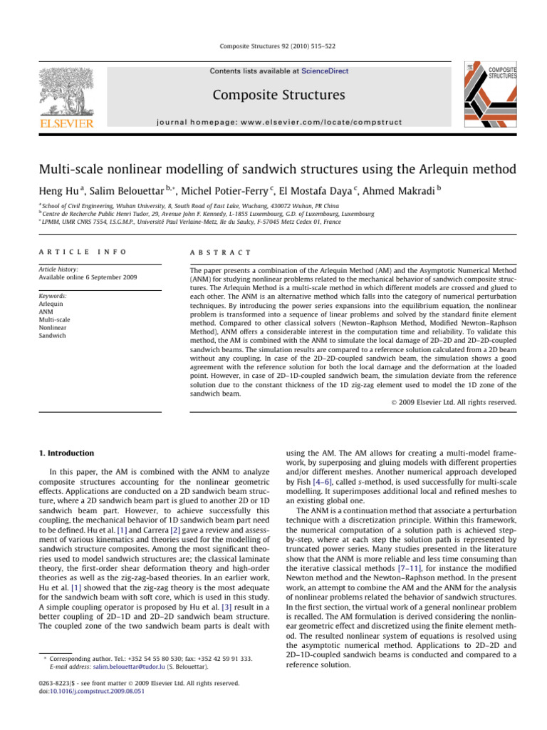 Multi-Scale Nonlinear Modelling of Sandwich Structures Using The Arlequin Method | PDF ...