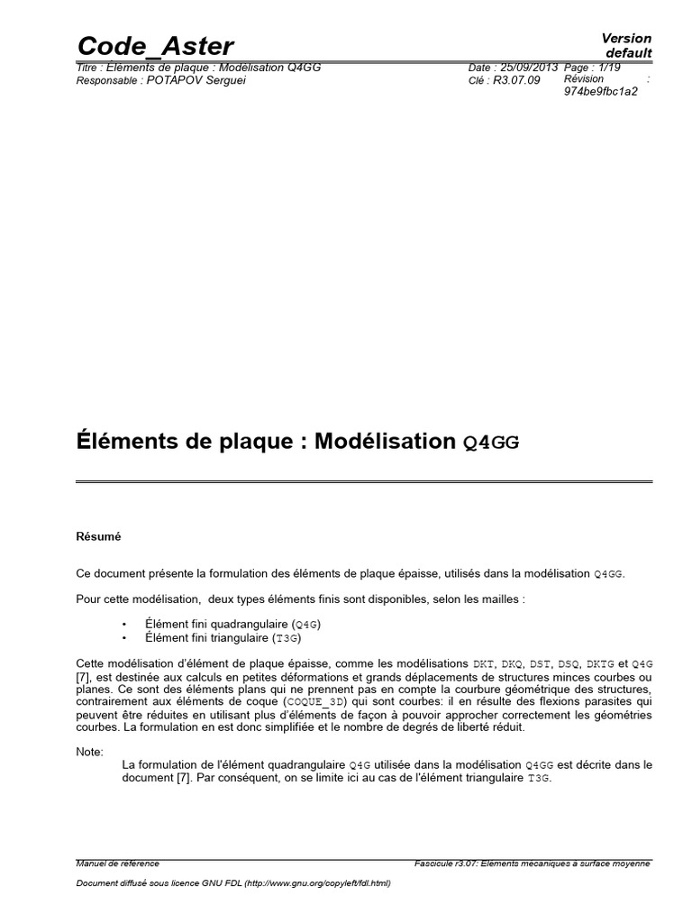 Modélisation Q4GG des éléments de plaque | PDF | Tenseur | Élasticité ...