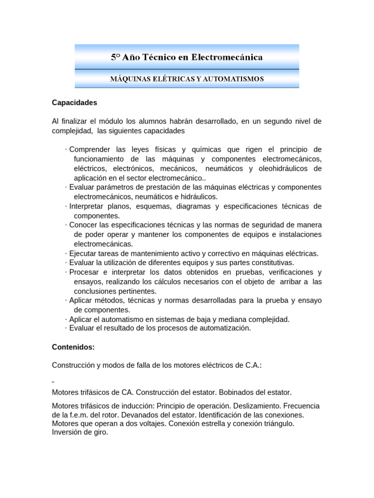 Temario Maq Auto 5to | PDF | Motor eléctrico | Relé