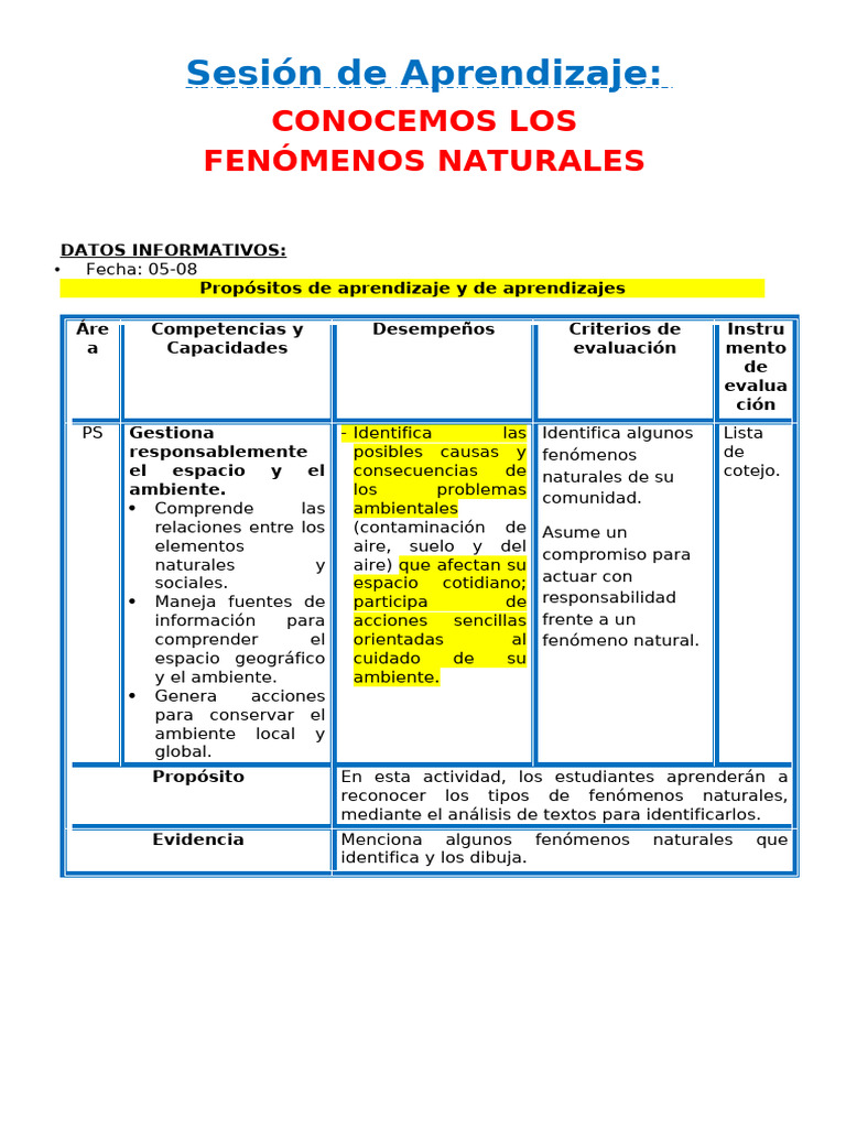 05 Agost Ps Conocemos Los Fenómenos Naturales | PDF | Temblores ...