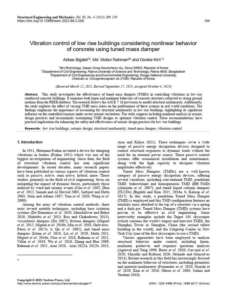 Vibration Control of Lowrise Buildings Considering Nonlinear Behavior ...