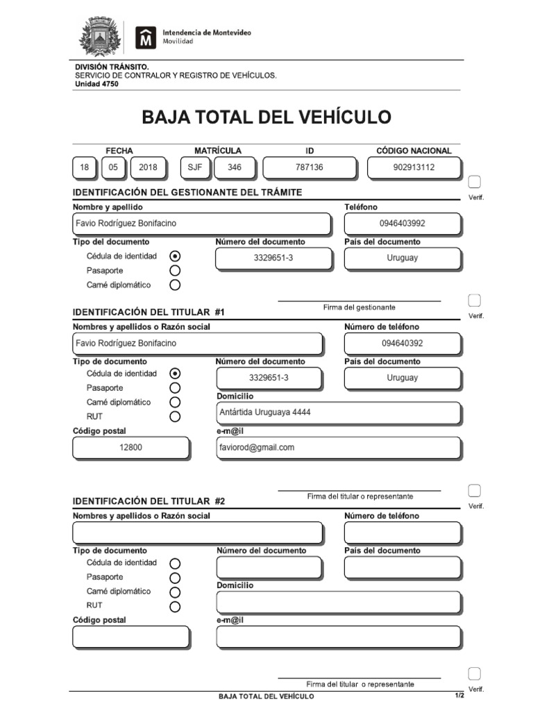 Formulario Baja de Moto | PDF
