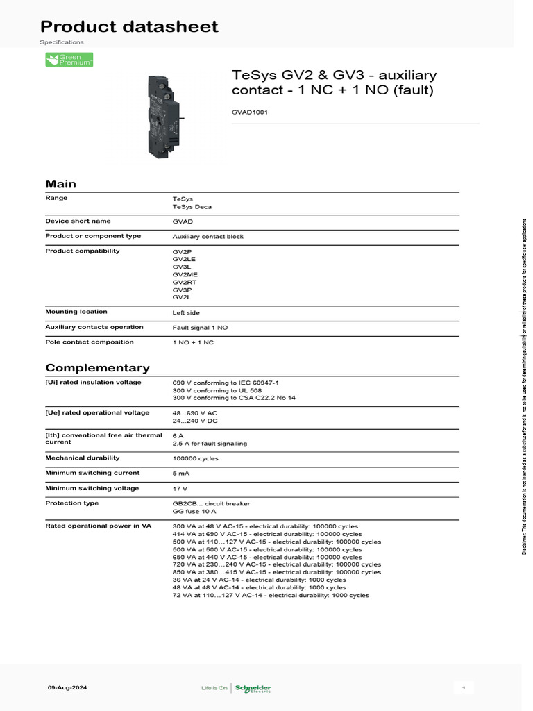 Schneider Electric - TeSys-Deca-frame-2 - GVAD1001 | PDF