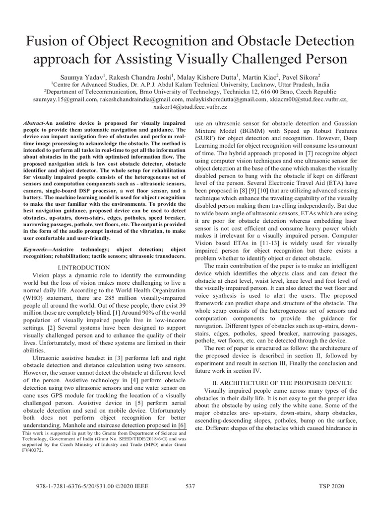 Fusion Of Object Recognition And Obstacle Detection Approach For