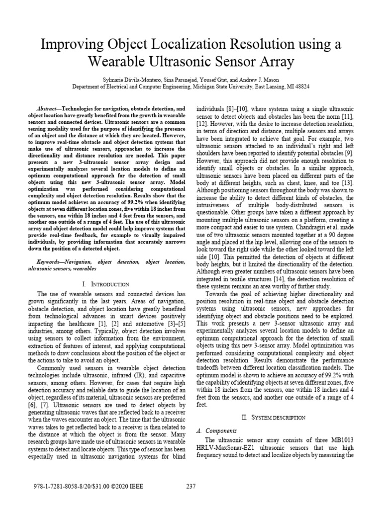 Improving Object Localization Resolution Using A Wearable Ultrasonic Sensor Array | PDF