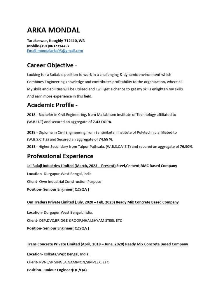 Arka Mondal CV | PDF