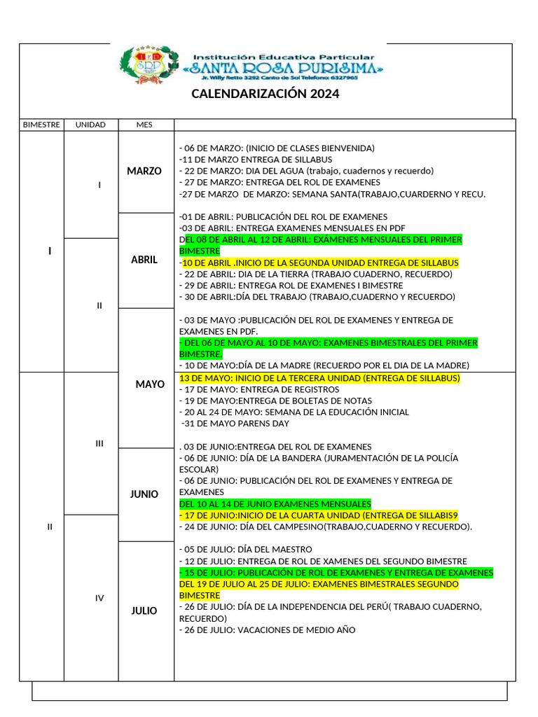 Calendarización 2024 | PDF