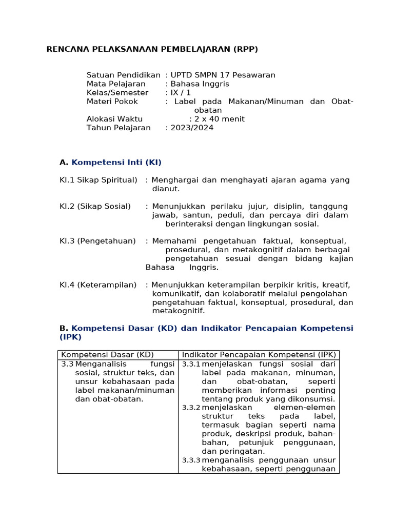 Rencana Pelaksanaan Pembelajaran Label-Eka Meiliani | PDF
