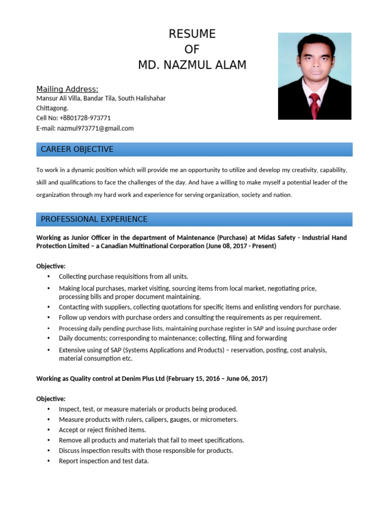 Resume of Nazmul Alam | PDF