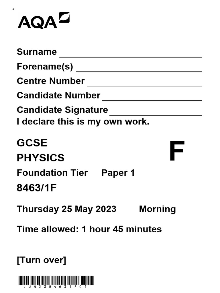 Question Paper (Modified A3 36pt) (Foundation) - Paper 1 - June 2023 | PDF