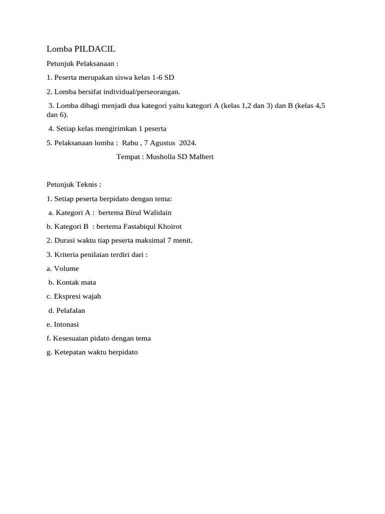 JUKNIS Lomba PILDACIL | PDF