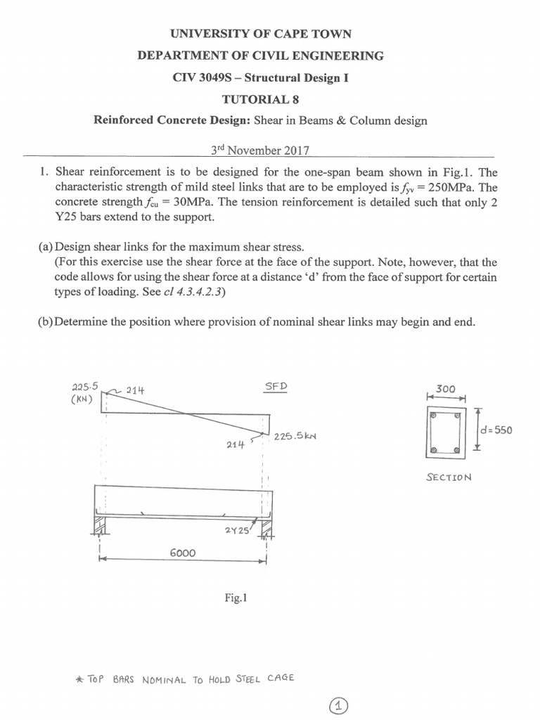 CIV3049S - Tutorial 08 2017 Shear in Beams & Column Design | PDF