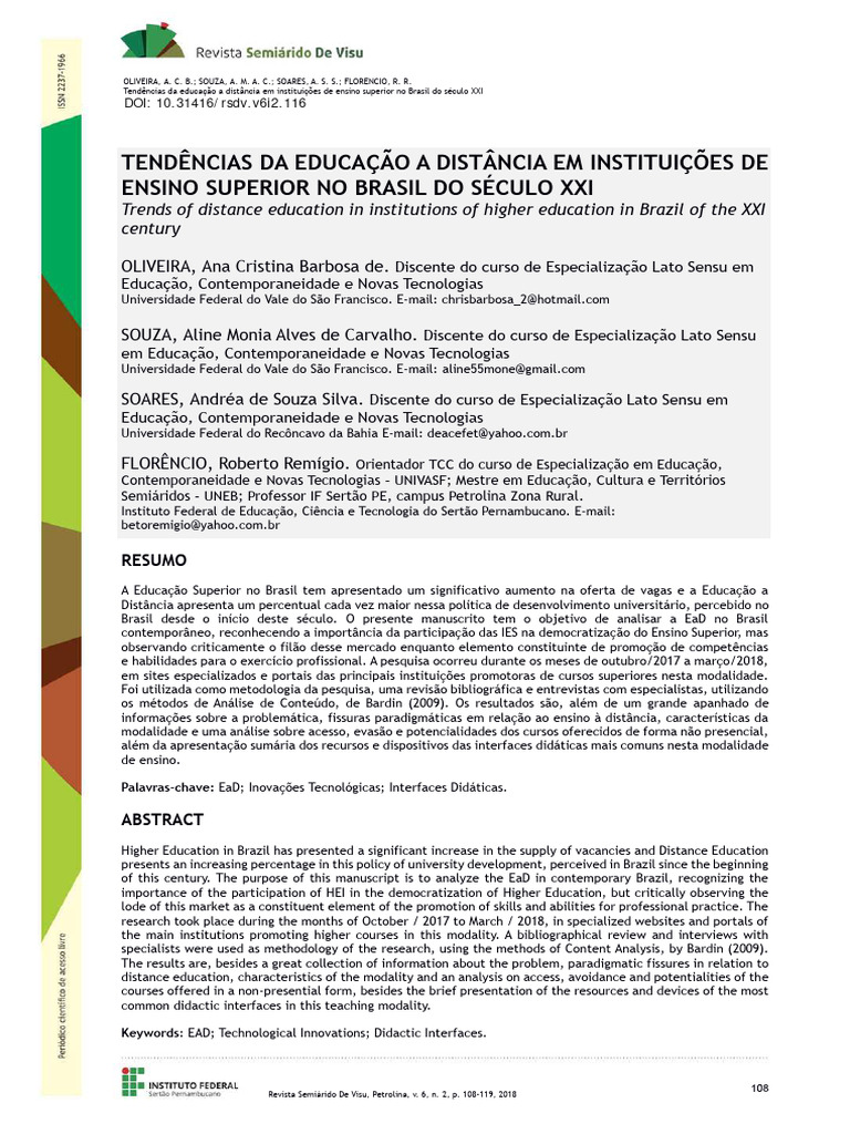 Tendencias Da Educacao A Distancia E As Pdf