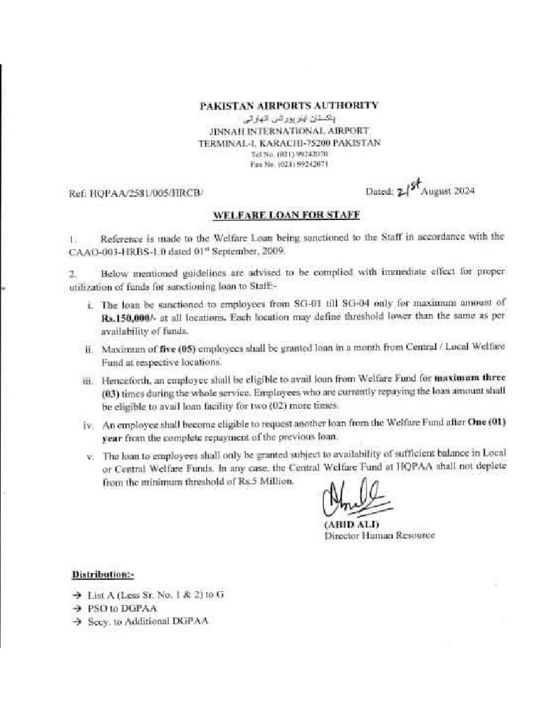 Loan Letter From Pakistan Civil Aviation Authority | PDF