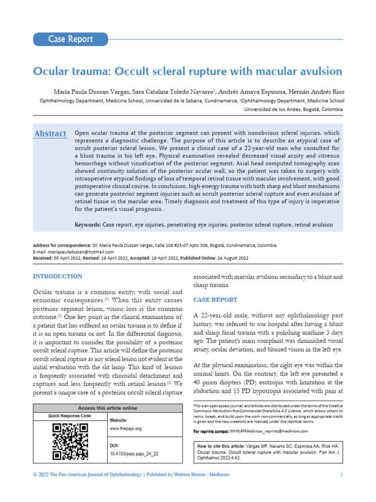 Ocular Trauma Occult Scleral Rupture With Macular.42 | PDF