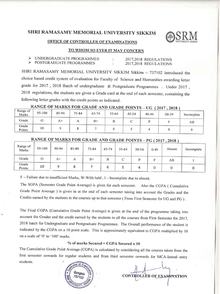 CGPA Mark Conversion 2017 | PDF