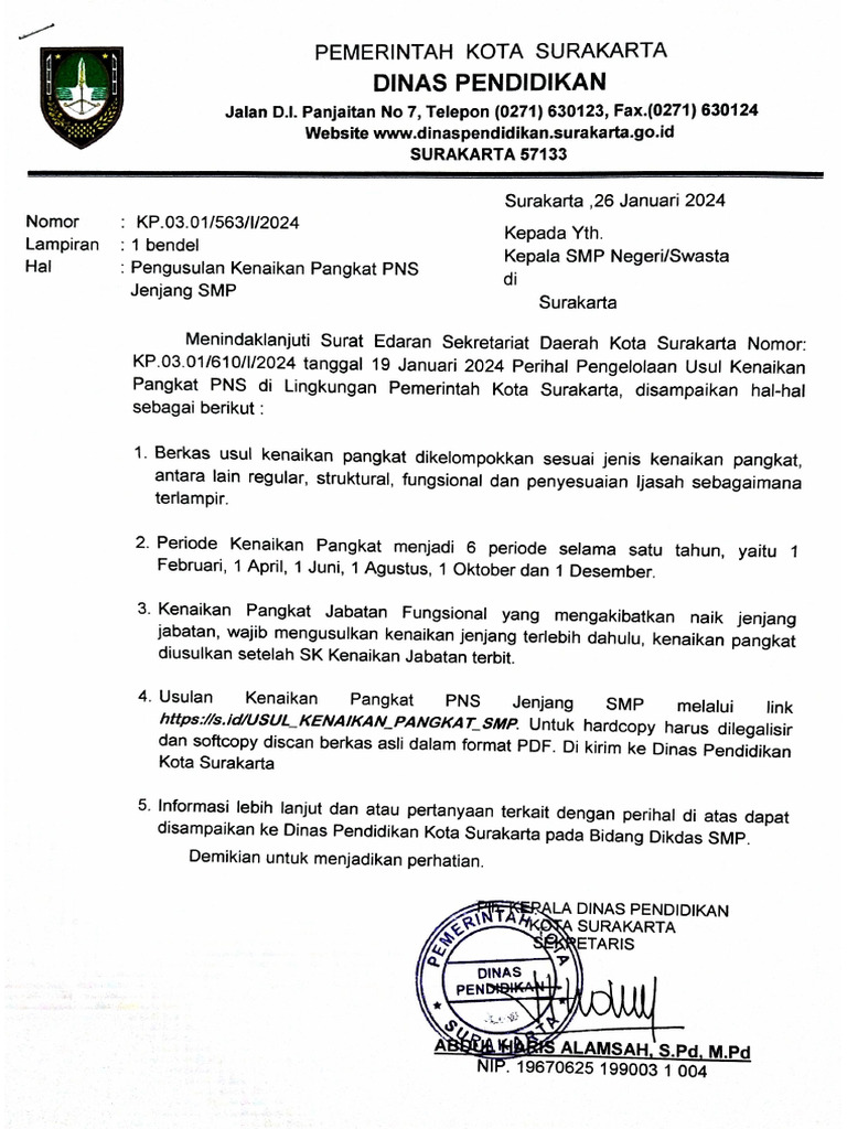 Pengusulan KP PNS Jenjang SMP TH 2024 | PDF