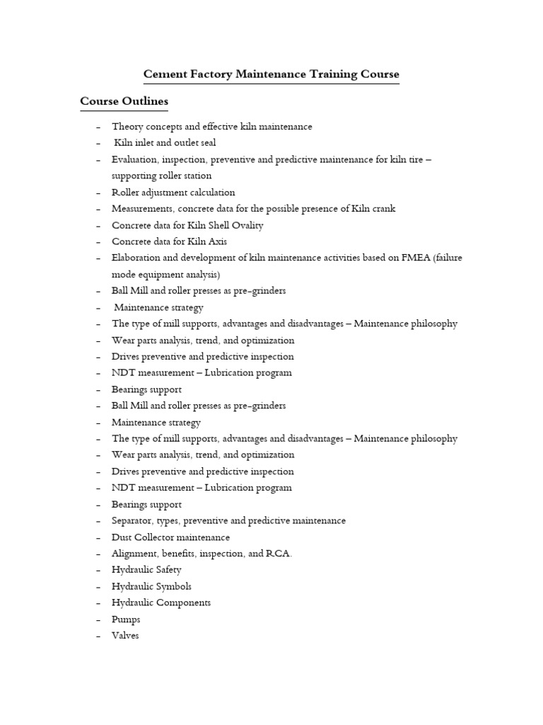 Cement Factory Maintenance Training Course | PDF