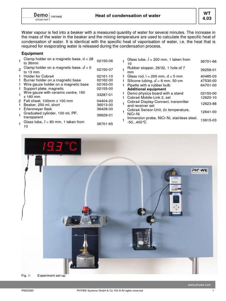 WT 4.03 Heat of Condensation of Water | PDF