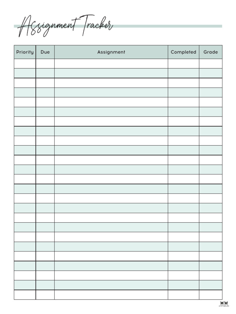 Printable Assignment Tracker 7 | PDF