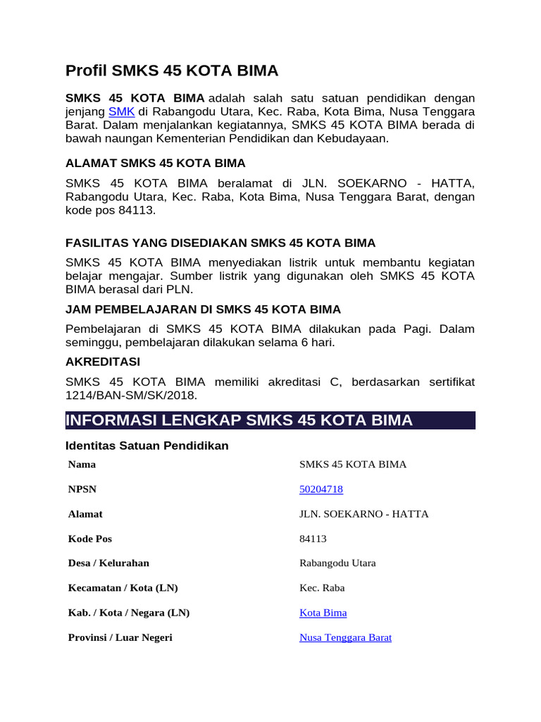 Profil Smks 45 Kota Bima | PDF
