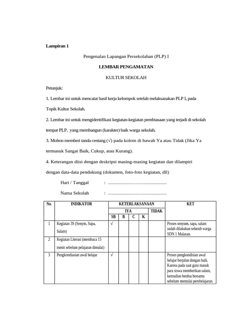 Lampiran PLP 1 | PDF
