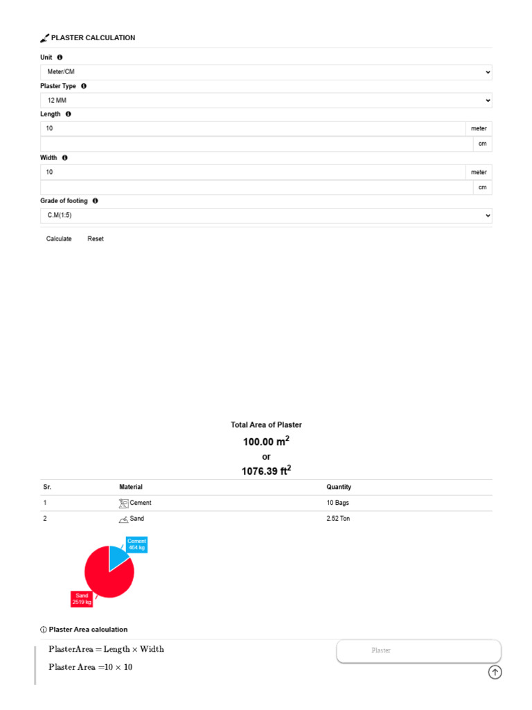 Plastering - Plaster Volume Calculator - Calculation of Materials For ...