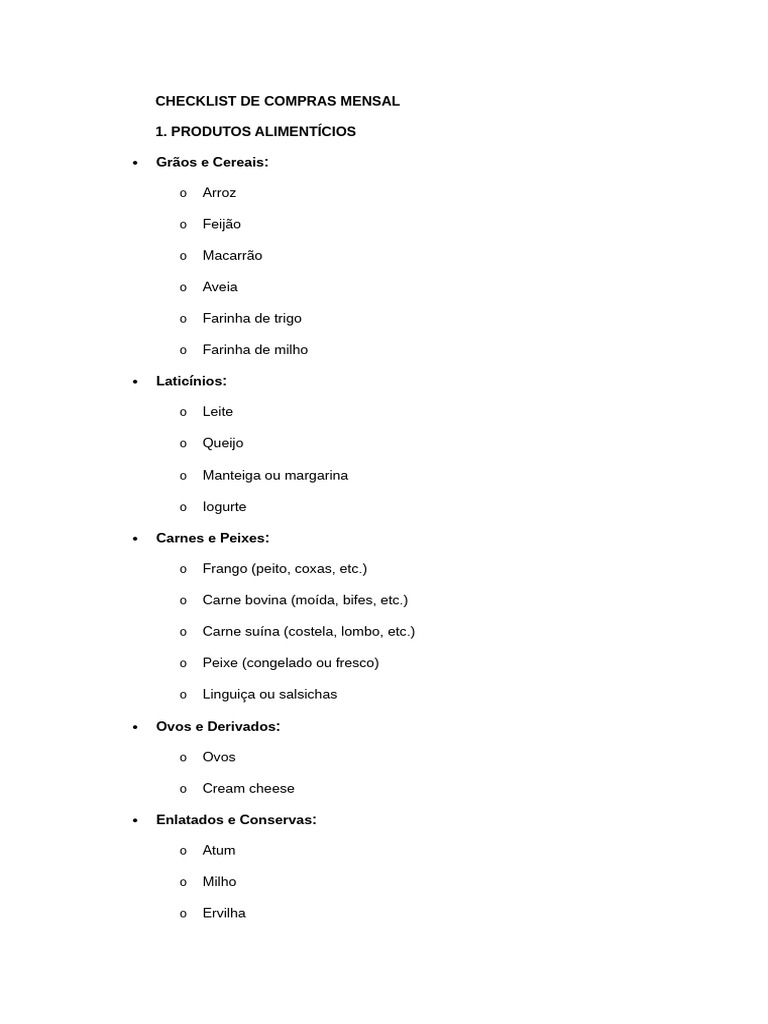 Checklist de Compra Mercado | PDF