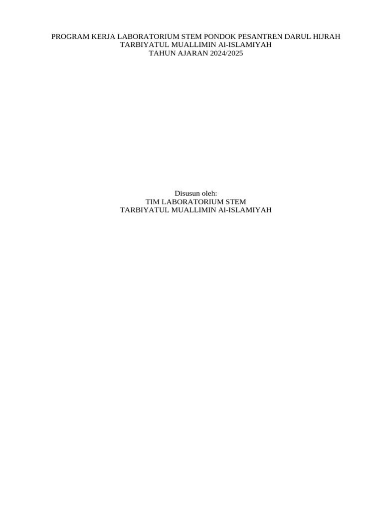 Program Kerja Laboratorium Stem Pondok Pesantren Darul Hijrah | PDF