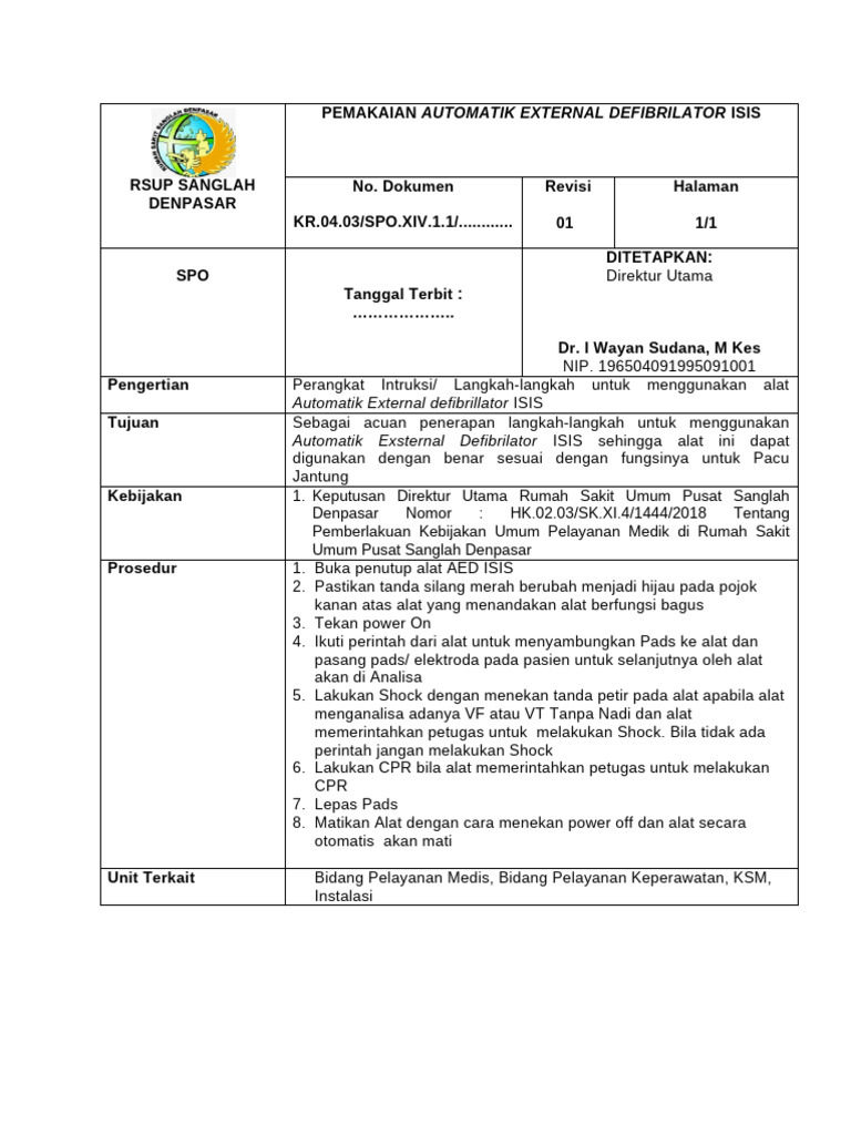 SPO Pemakaian AED ISIS 2019 | PDF