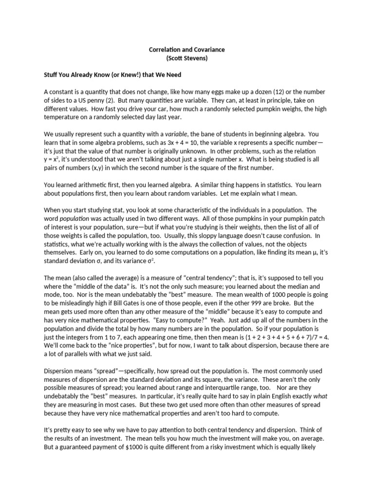 Correlation and Covariance | PDF | Variance | Standard Deviation