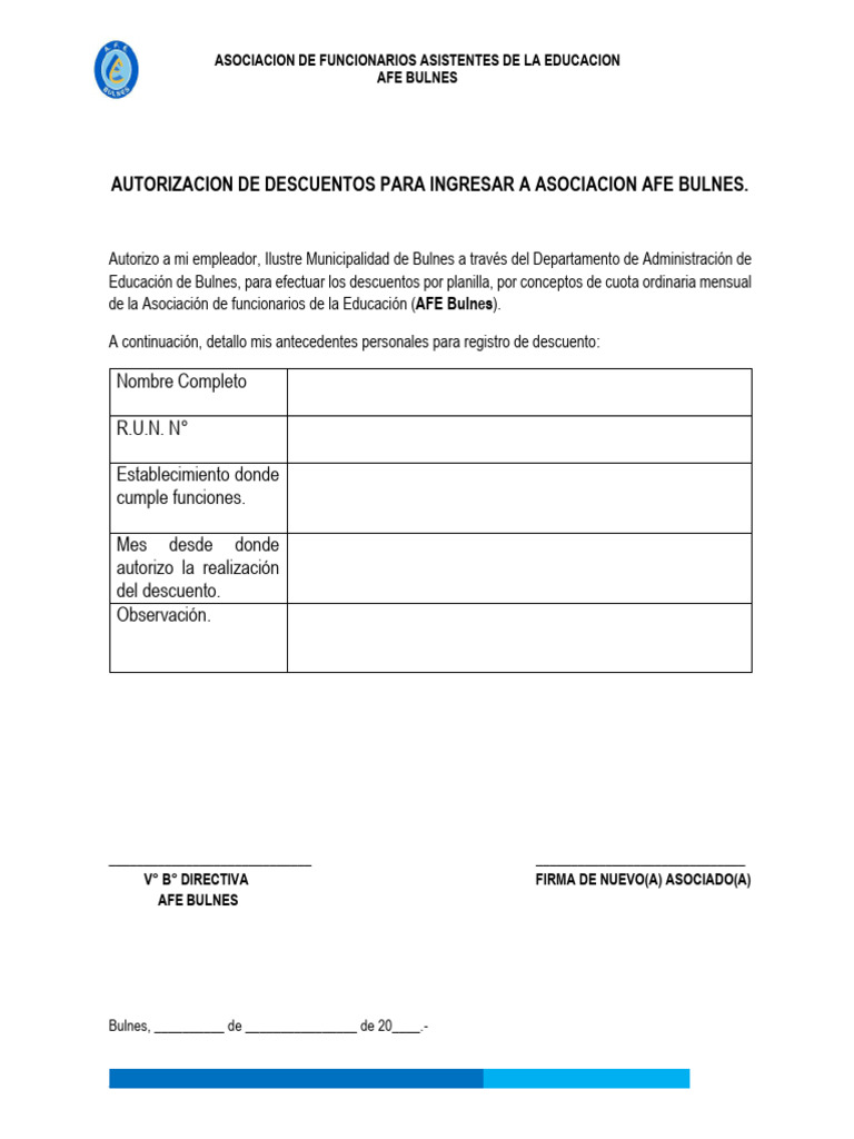 Formulario Ingreso Afe Bulnes | PDF