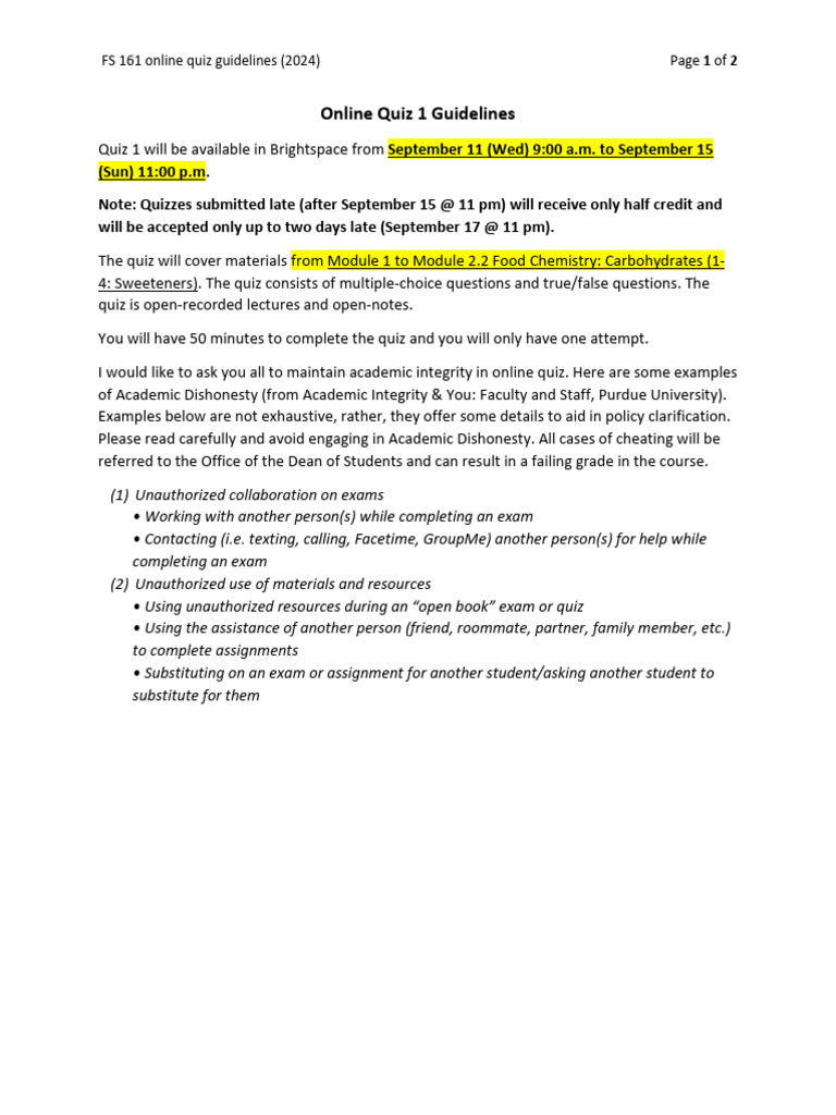 FS 161 Online Quiz Guidelines3 | PDF