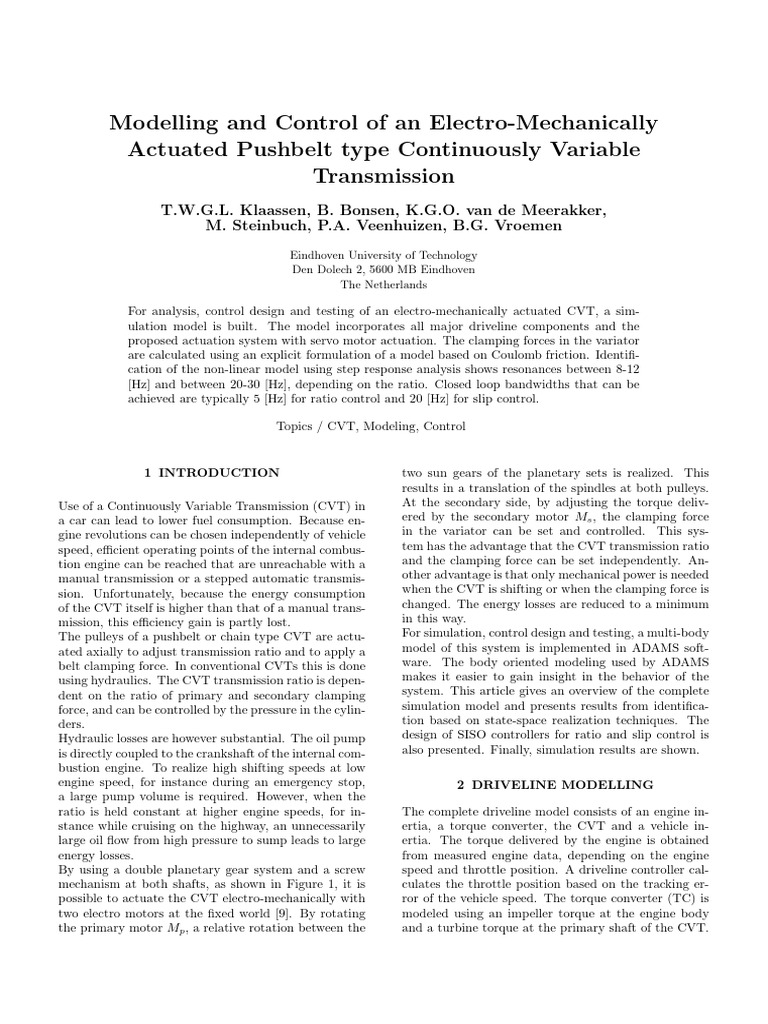 Modelling and Control of An Electro Mech | PDF
